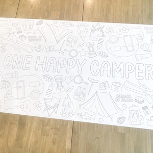 Camping Coloring Table Runner, One Happy Camper Themed Birthday ...