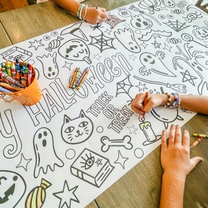 Halloween Party Coloring Table Runner, Halloween Coloring Page, Ghost ...