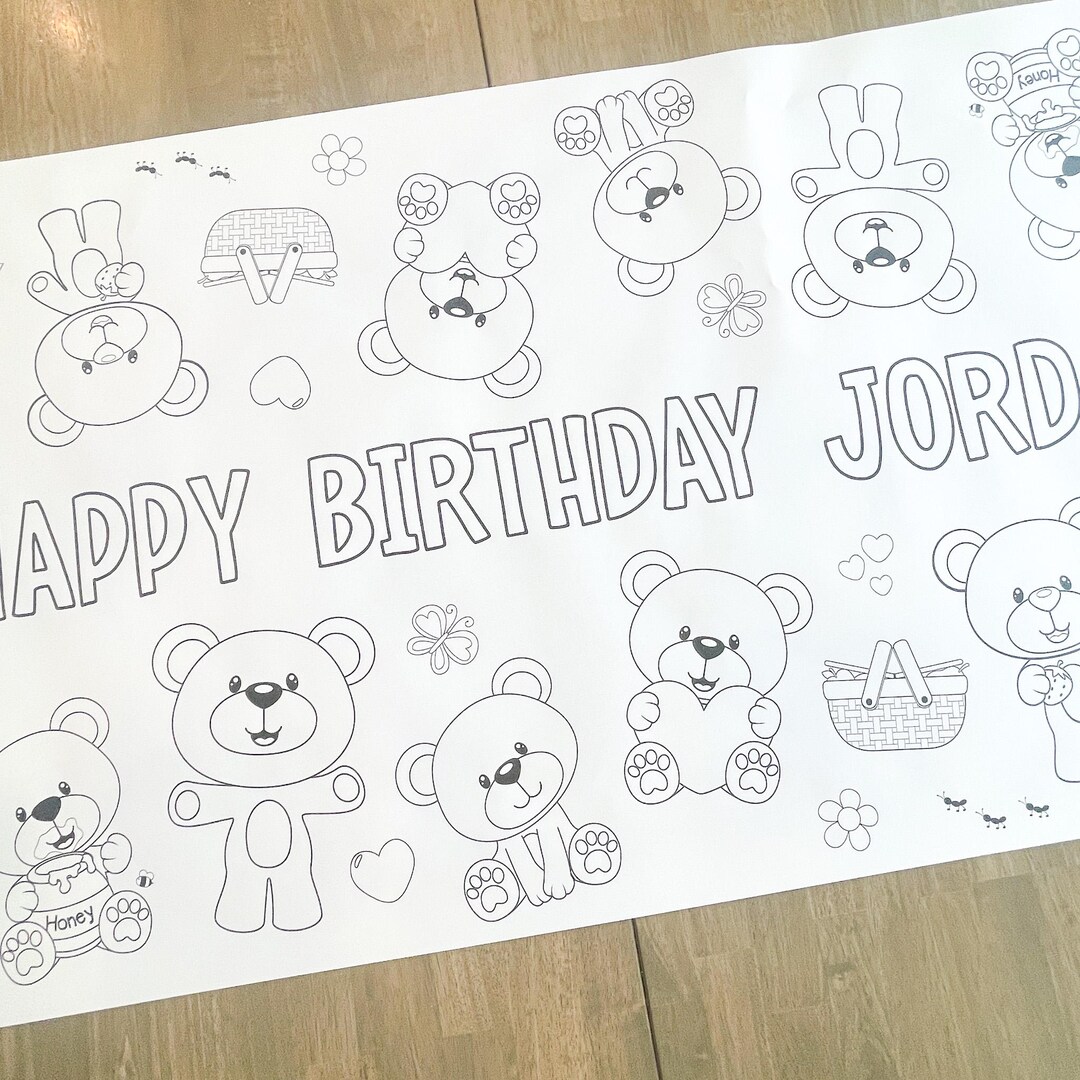 Teddy Bear Picnic Coloring Table Runner, Teddy Bear Themed Birthday ...
