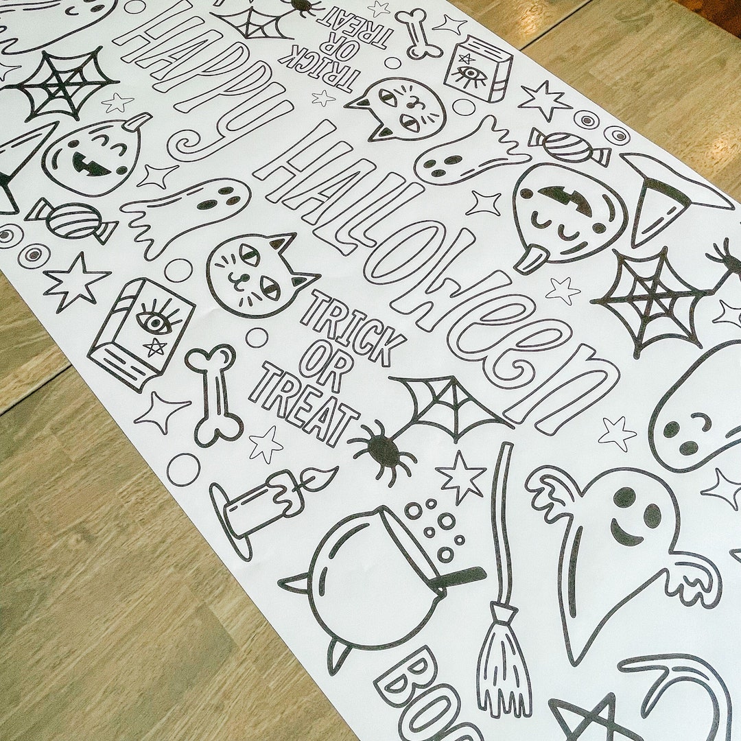 Halloween Party Coloring Table Runner, Halloween Coloring Page, Ghost ...
