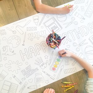 Art Party Coloring Table Runner, Art Birthday Coloring Page, Giant ...
