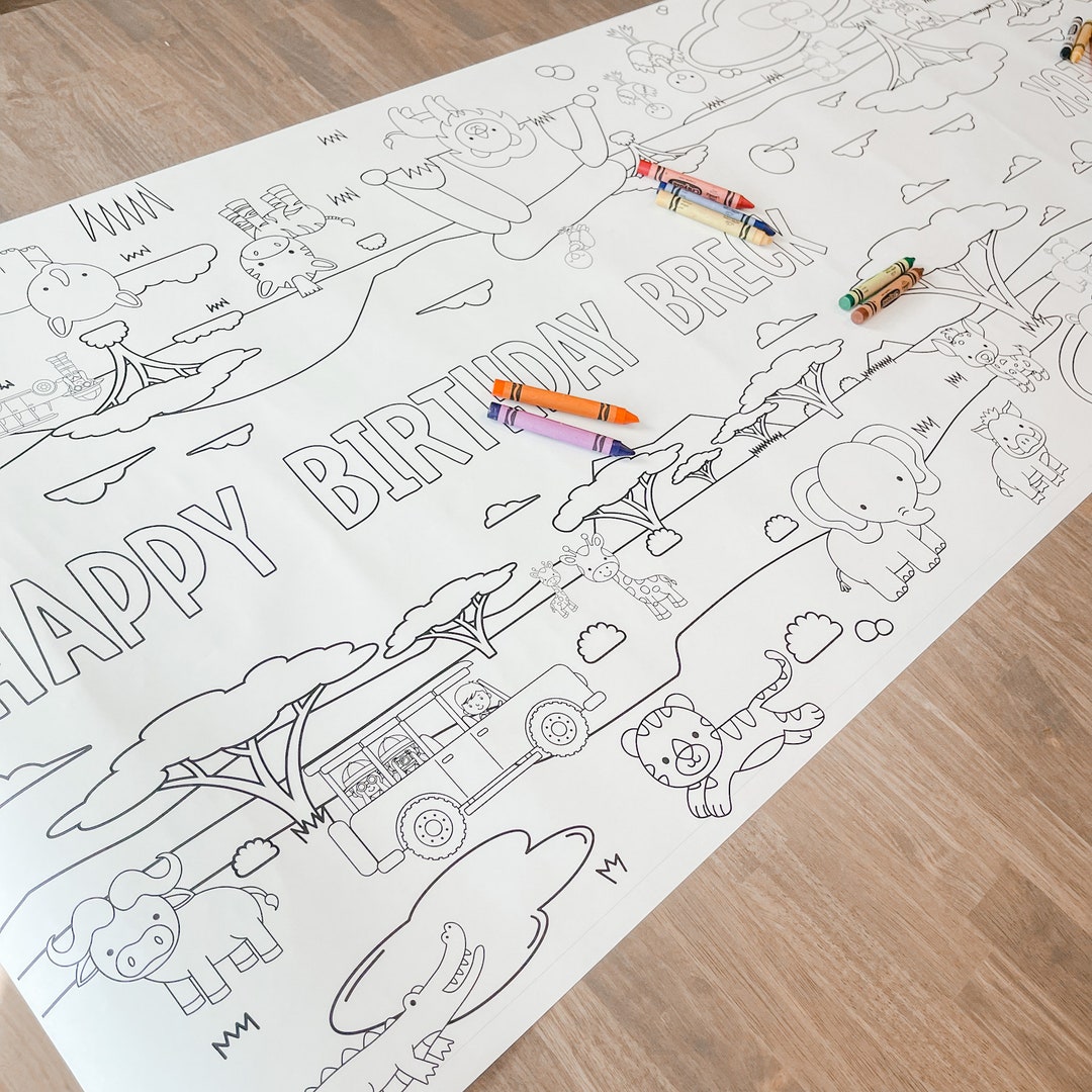 Safari Coloring Table Runner, Safari Birthday Coloring Page, Safari ...