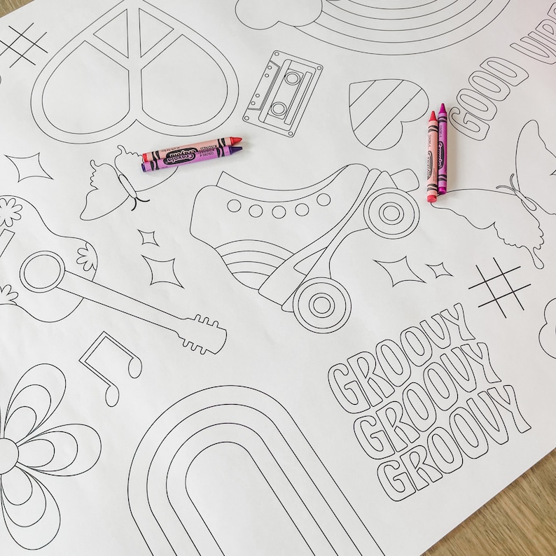 Groovy Coloring Table Runner, Retro Birthday Coloring Page, Groovy ...