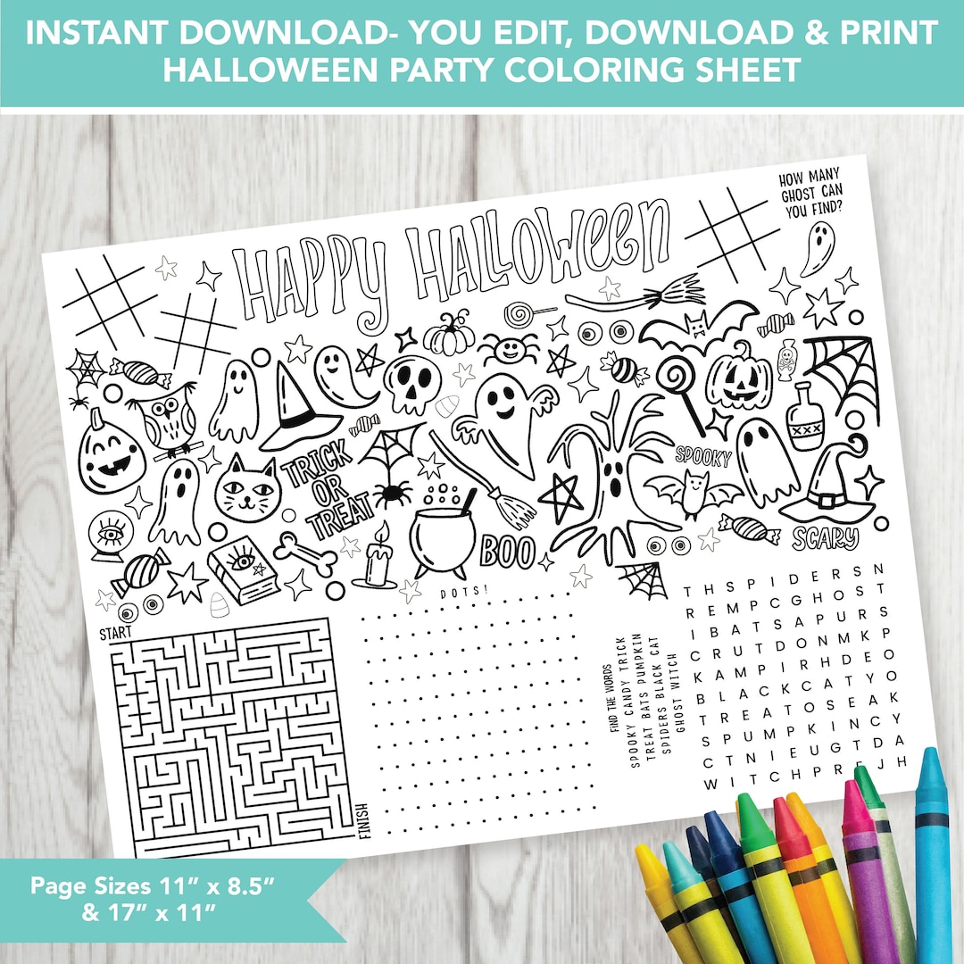 Halloween Party Coloring Page Printable Halloween Sheet, Halloween ...