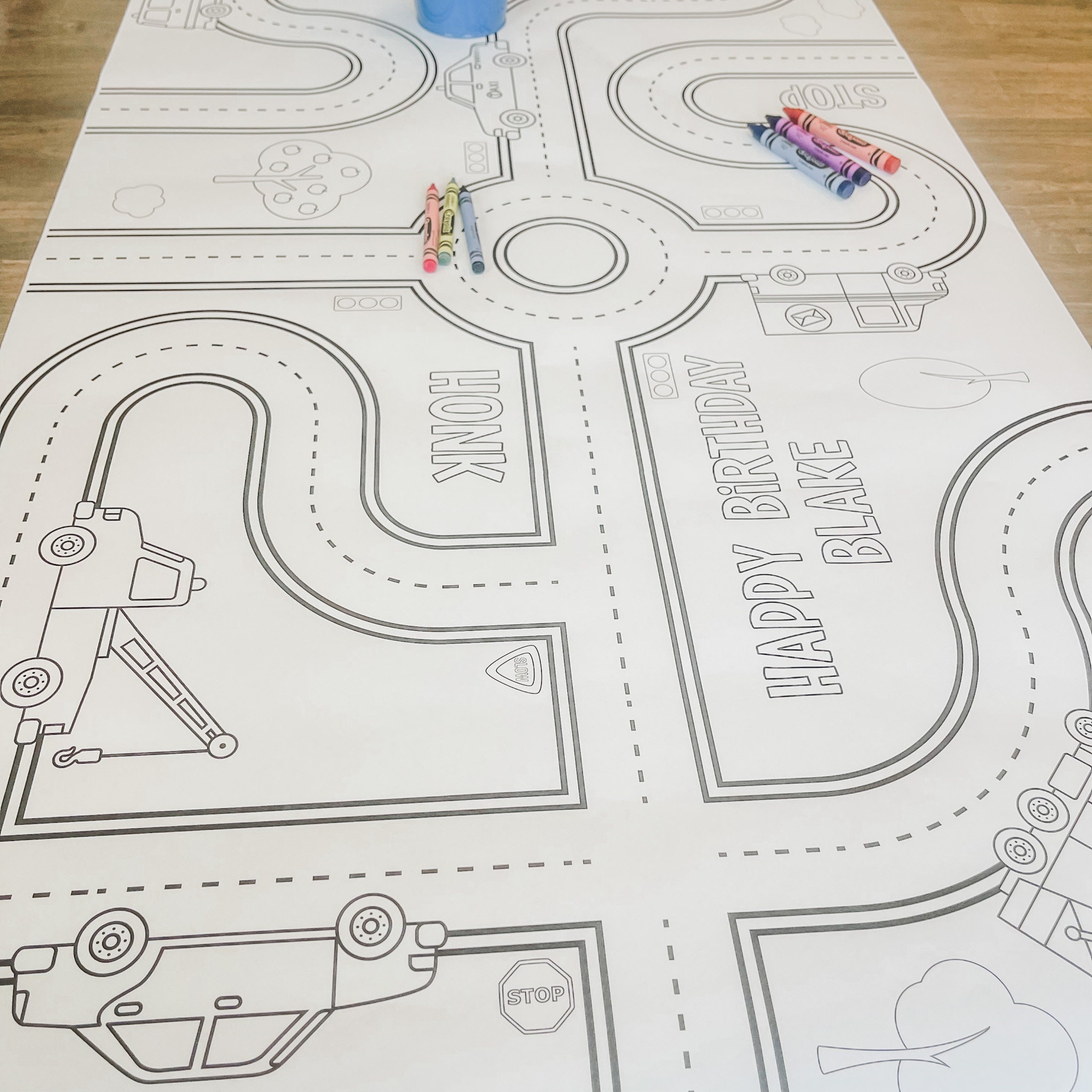 Cars and Trucks Coloring Table Runner, Transportation Birthday Coloring ...