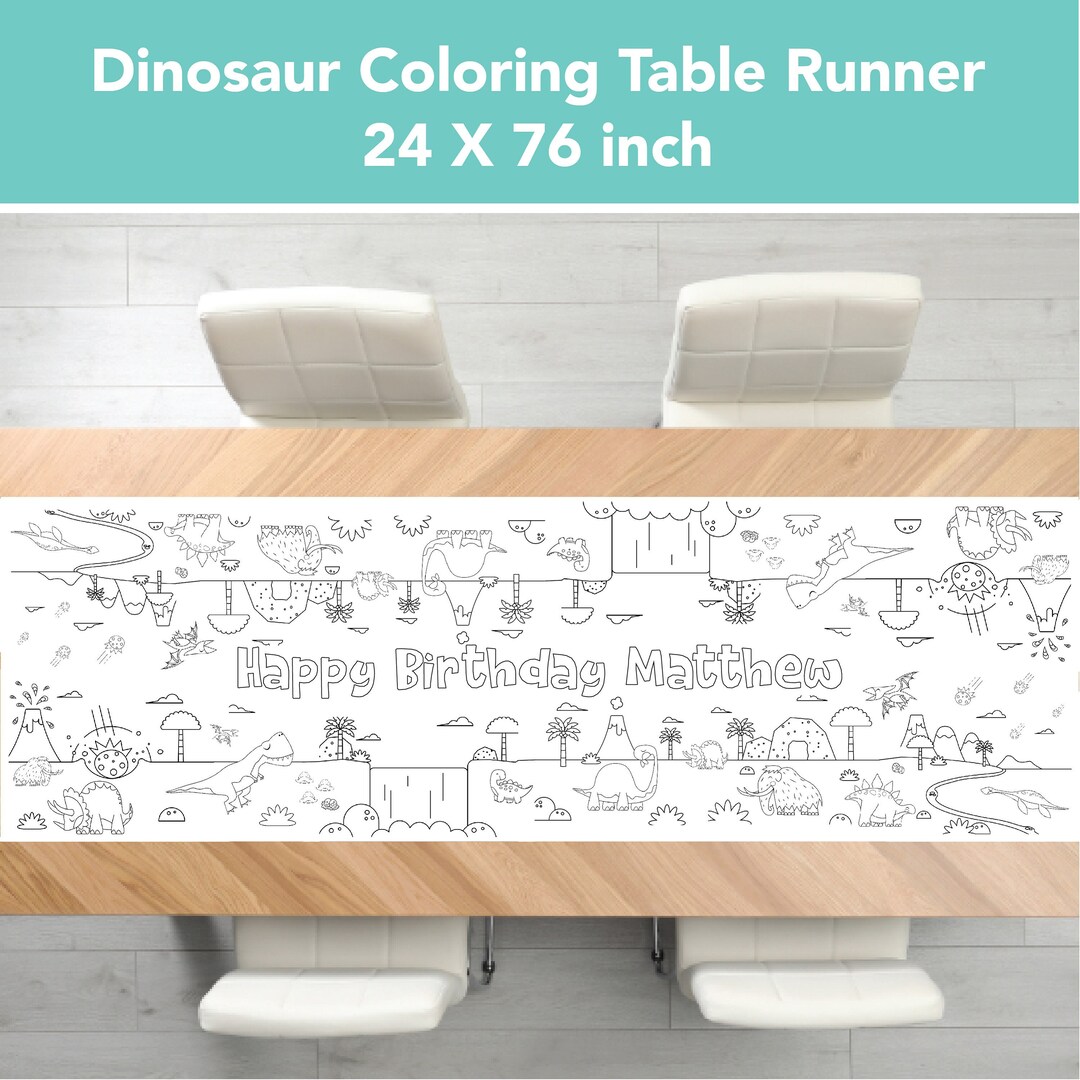 Dinosaur Coloring Table Runner Dino Birthday Coloring Page - Etsy