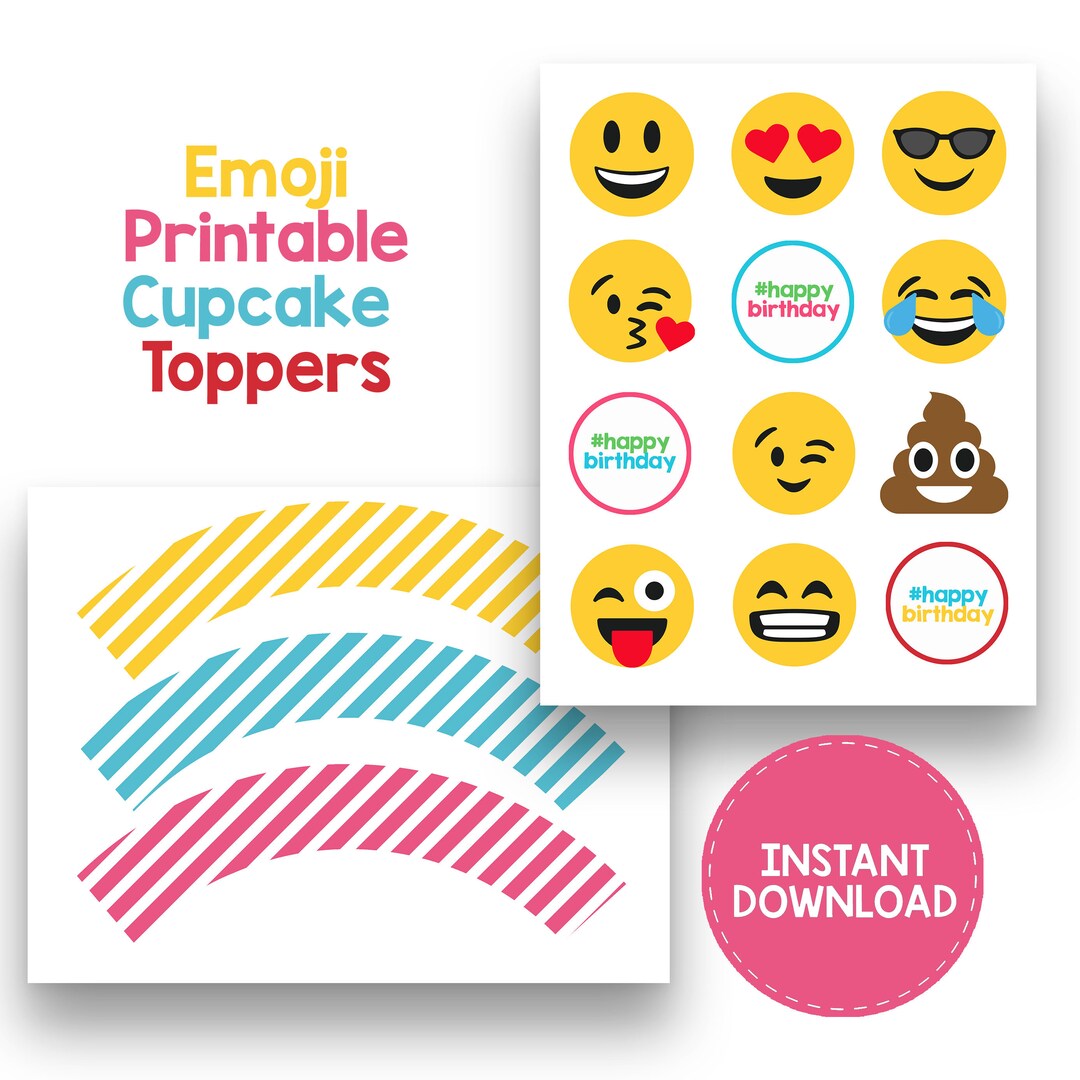 Emoji Party 2" Cupcake Toppers, Emoji Happy Birthday Party, Emoji ...