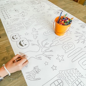 Haunted Halloween Coloring Table Runner, Halloween Coloring Page, Ghost ...