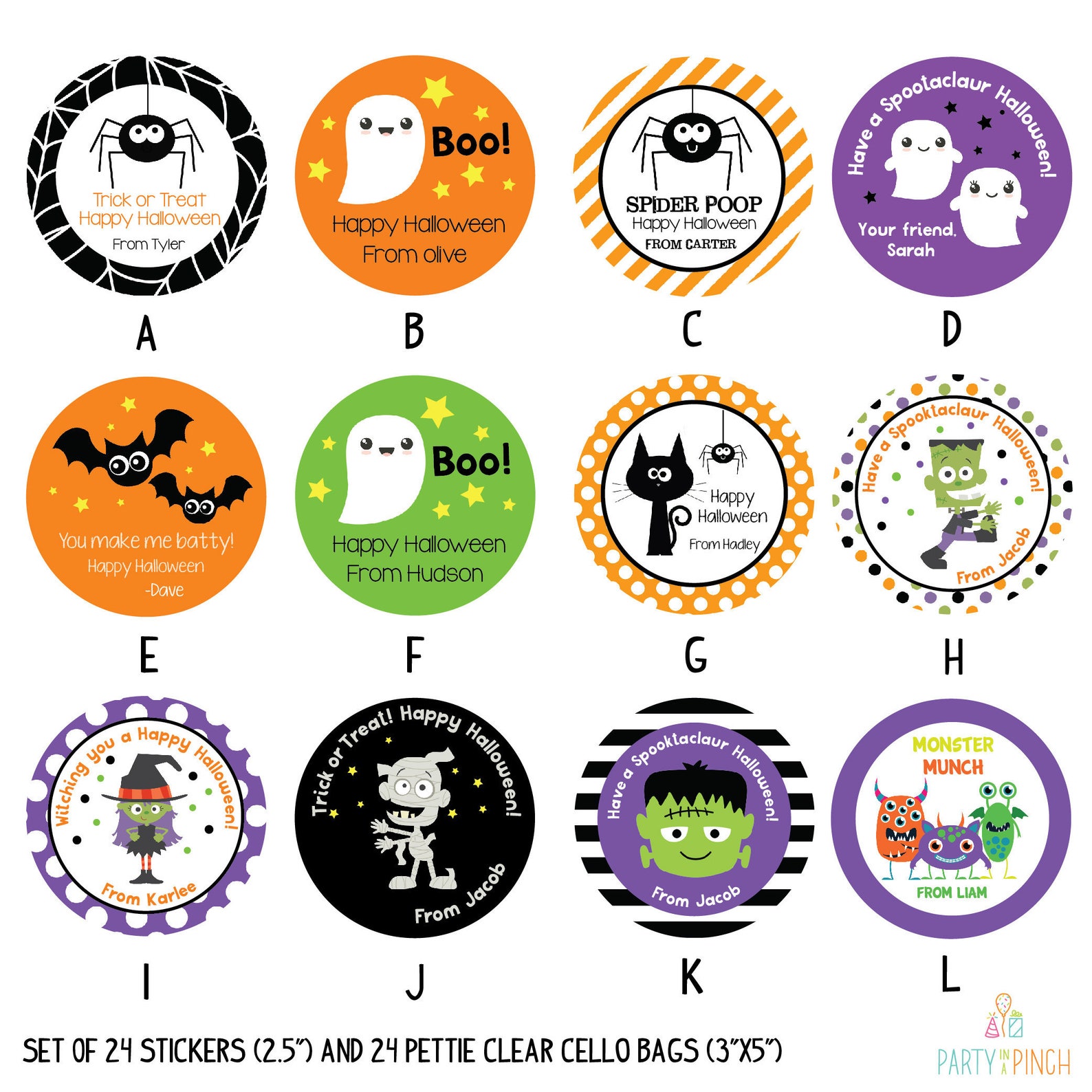 Personalized Halloween Sticker & Treat Bags Set of 24 | Etsy