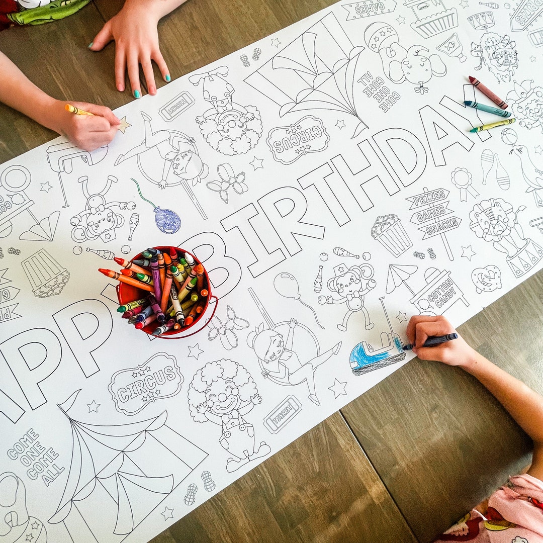 Circus Coloring Table Runner, Circus Themed Birthday Coloring Page ...