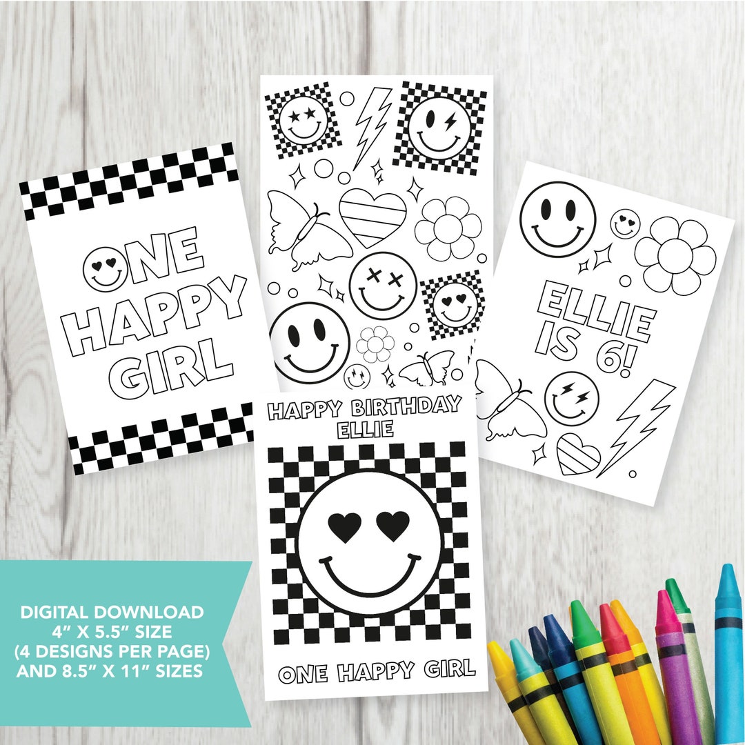 Editable Smiley Coloring Party Favor, Smiley Birthday Party, Printable ...