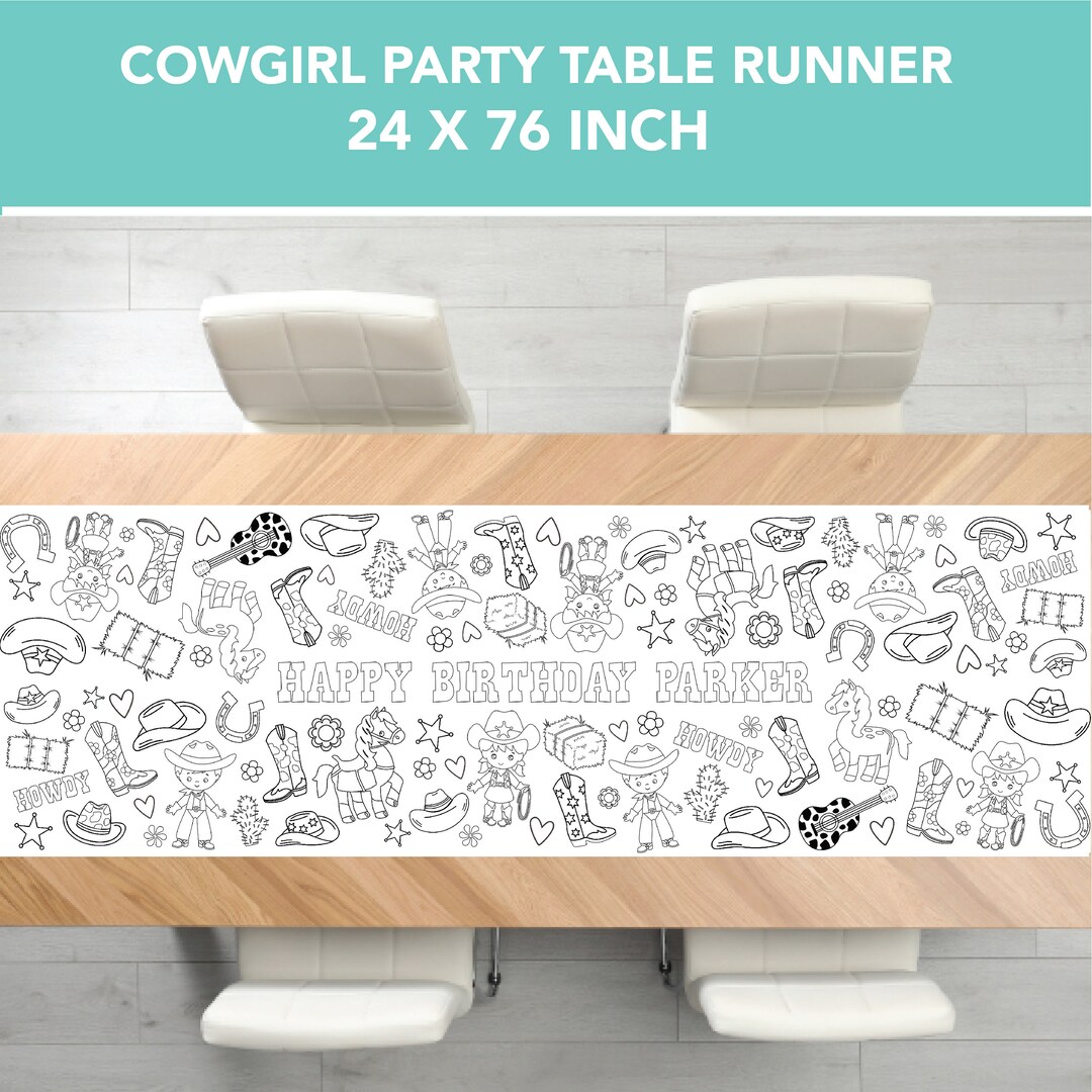 Cowgirl Coloring Table Runner Cowgirl Birthday Coloring Page - Etsy