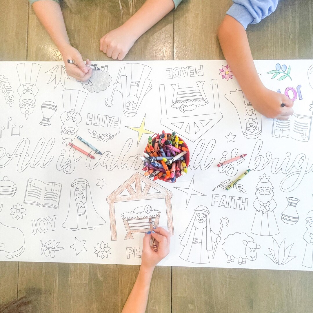 Christmas Nativity Coloring Table Runner, Christmas Coloring Page ...