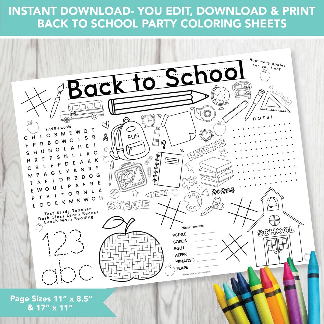 Editable Back to School Coloring Sheet, Printable Coloring Page, Back ...