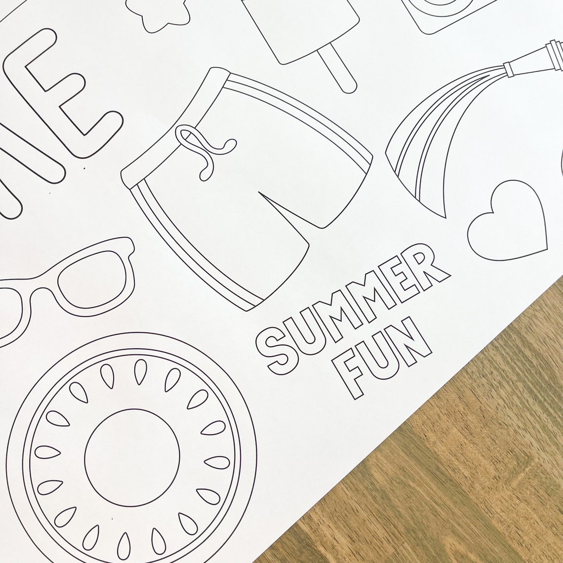 Summer Pool Coloring Table Runner, Summer Themed Birthday, Coloring ...