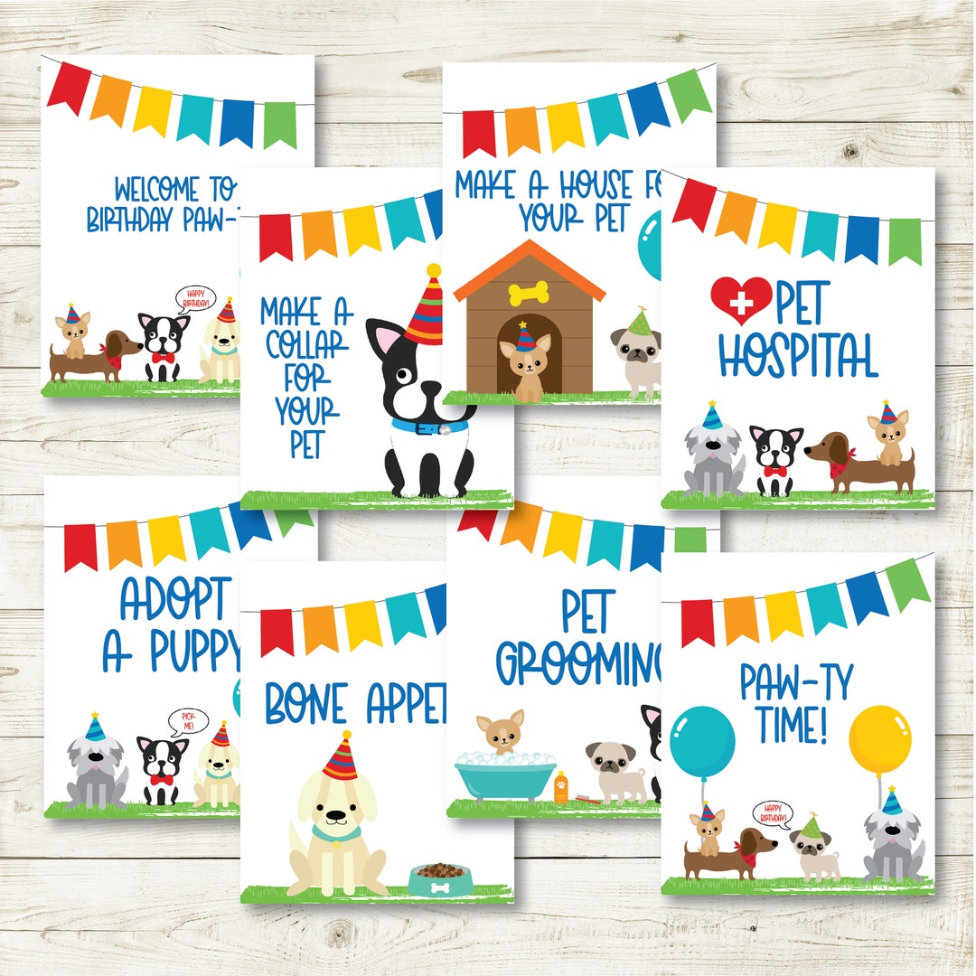 Puppy Party Signs, Set of 8, Puppy Party, Puppy Birthday Sign, Puppy ...