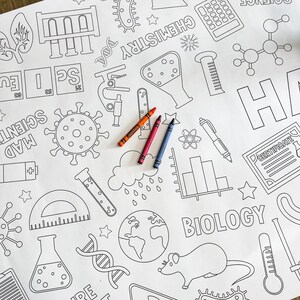 Science Coloring Table Runner, Science Themed Birthday Coloring Page ...