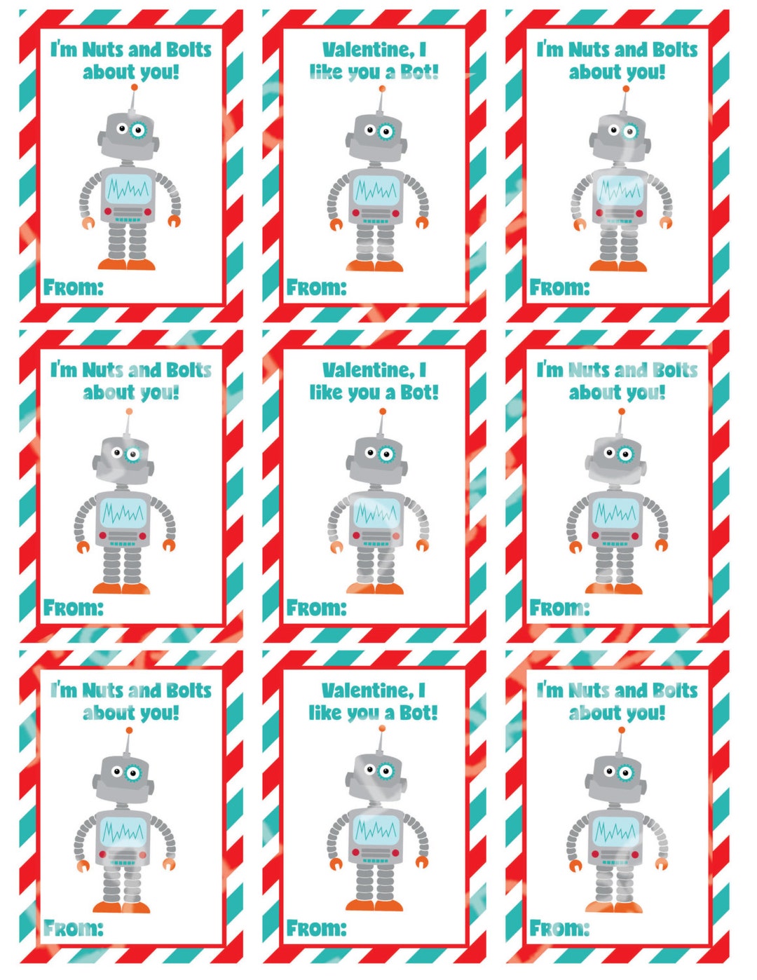 Robot Valentine's Day Cards (set of 9) , Valentine's Day Cards ...