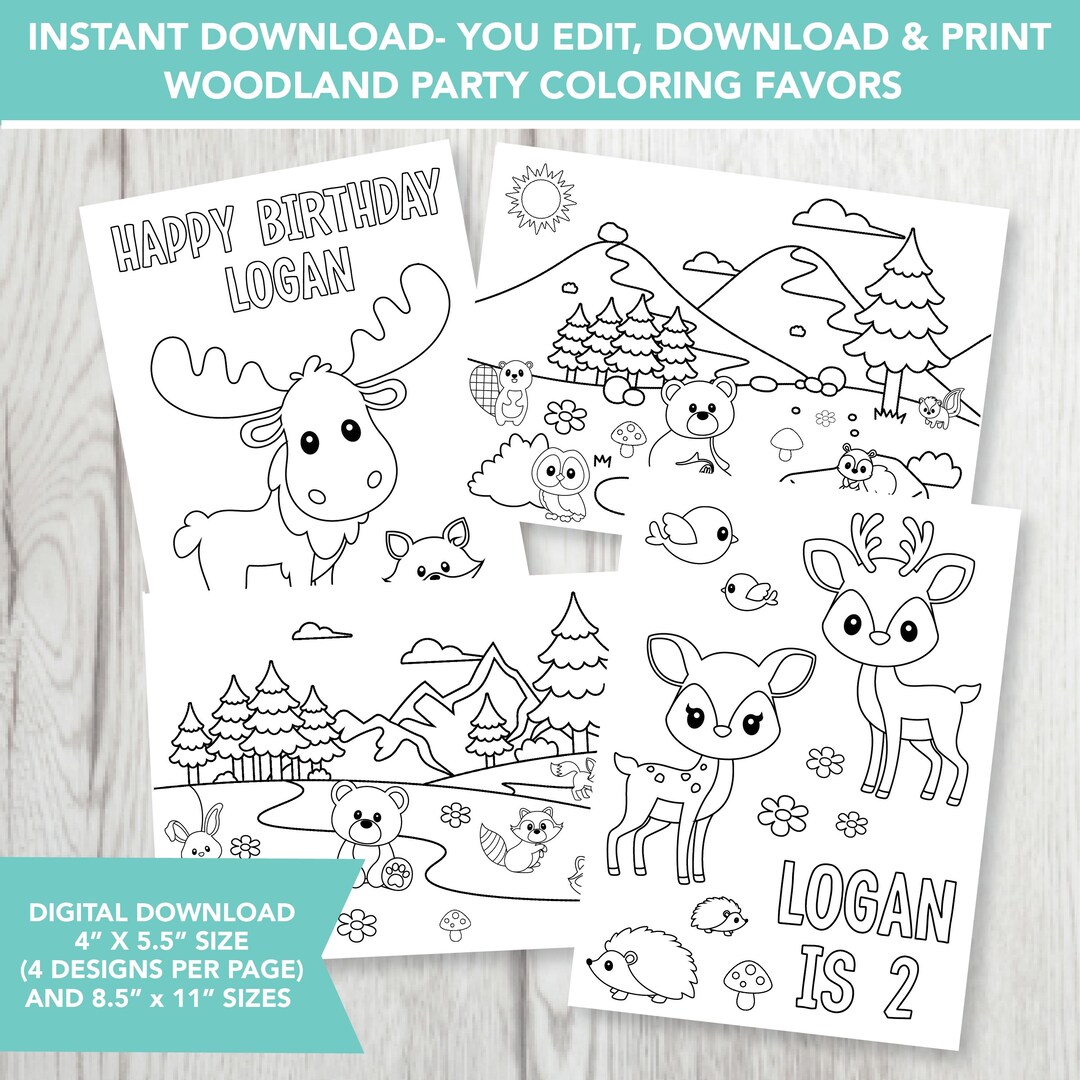 Editable Woodland Coloring Favors, Woodland Party, Printable, Forest ...