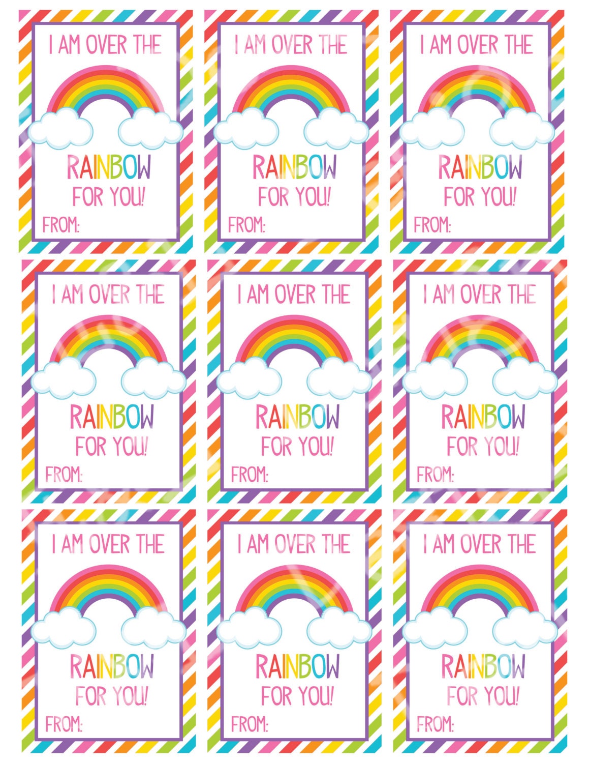 Rainbow Valentine's Day Cards set of 9 Valentine's | Etsy