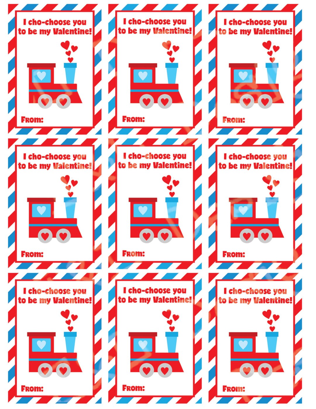 Train Valentine's Day Cards (set of 9) , Valentine's Day Cards ...