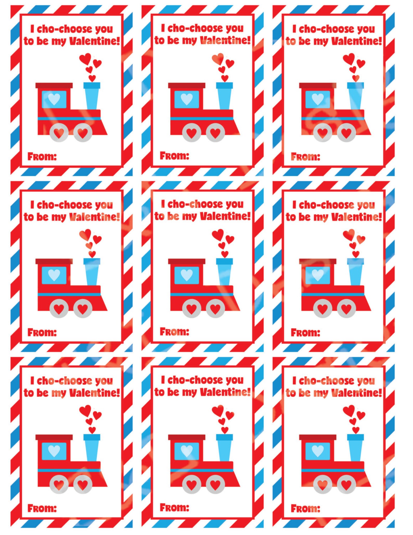 Train Valentine's Day Cards set of 9 Valentine's | Etsy