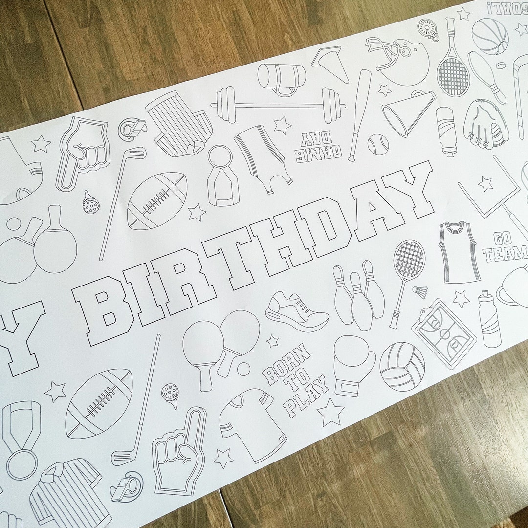 Sports Coloring Table Runner, Sports Themed Birthday Coloring Page ...
