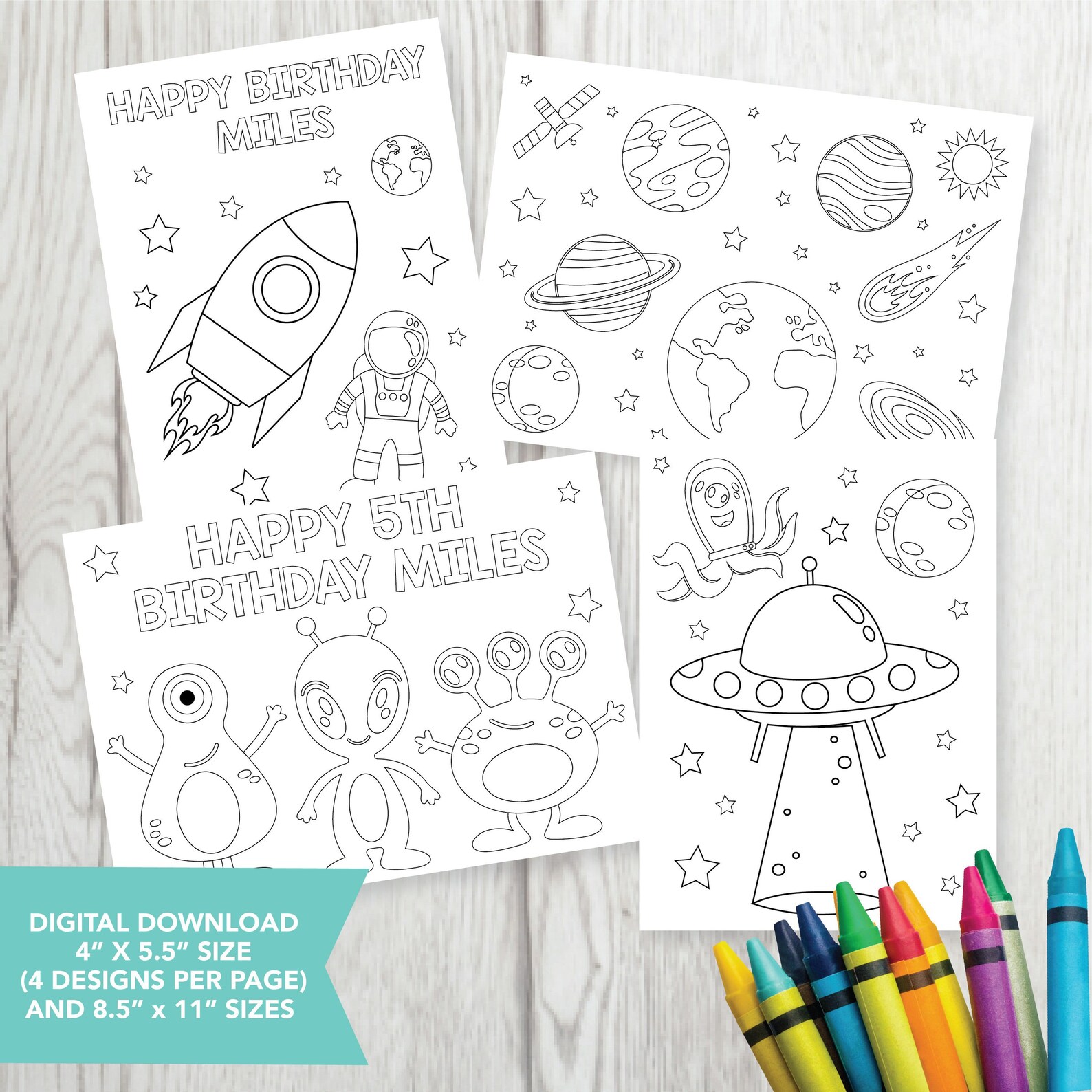 Editable Space Coloring Party Favors, Outer Space Birthday Party ...