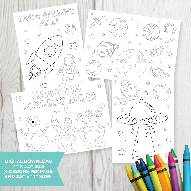 Editable Space Coloring Party Favors, Outer Space Birthday Party ...