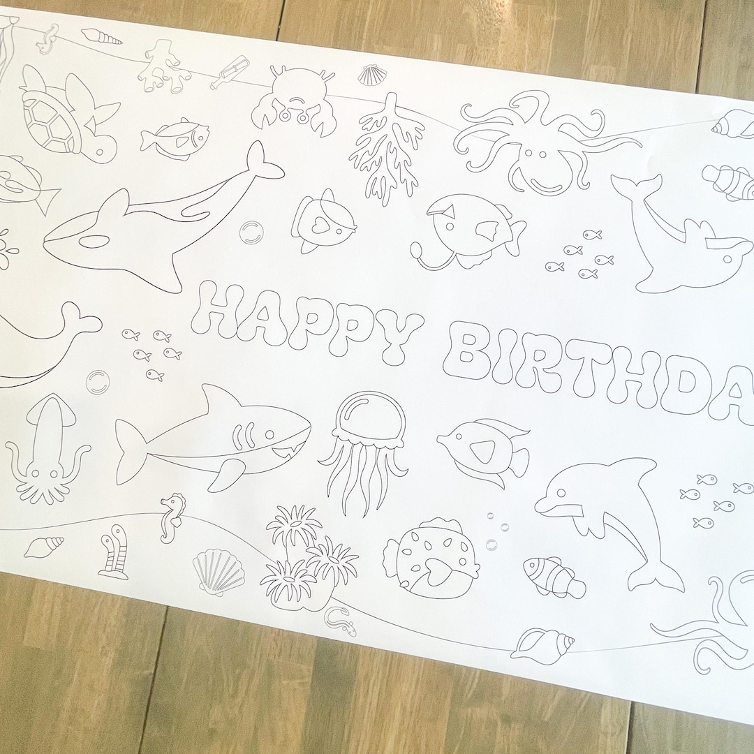 Under the Sea Birthday Coloring Table Runner, Ocean Birthday Coloring ...
