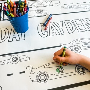Race Car Coloring Table Runner, Race Cars Birthday Coloring Page, Cars ...