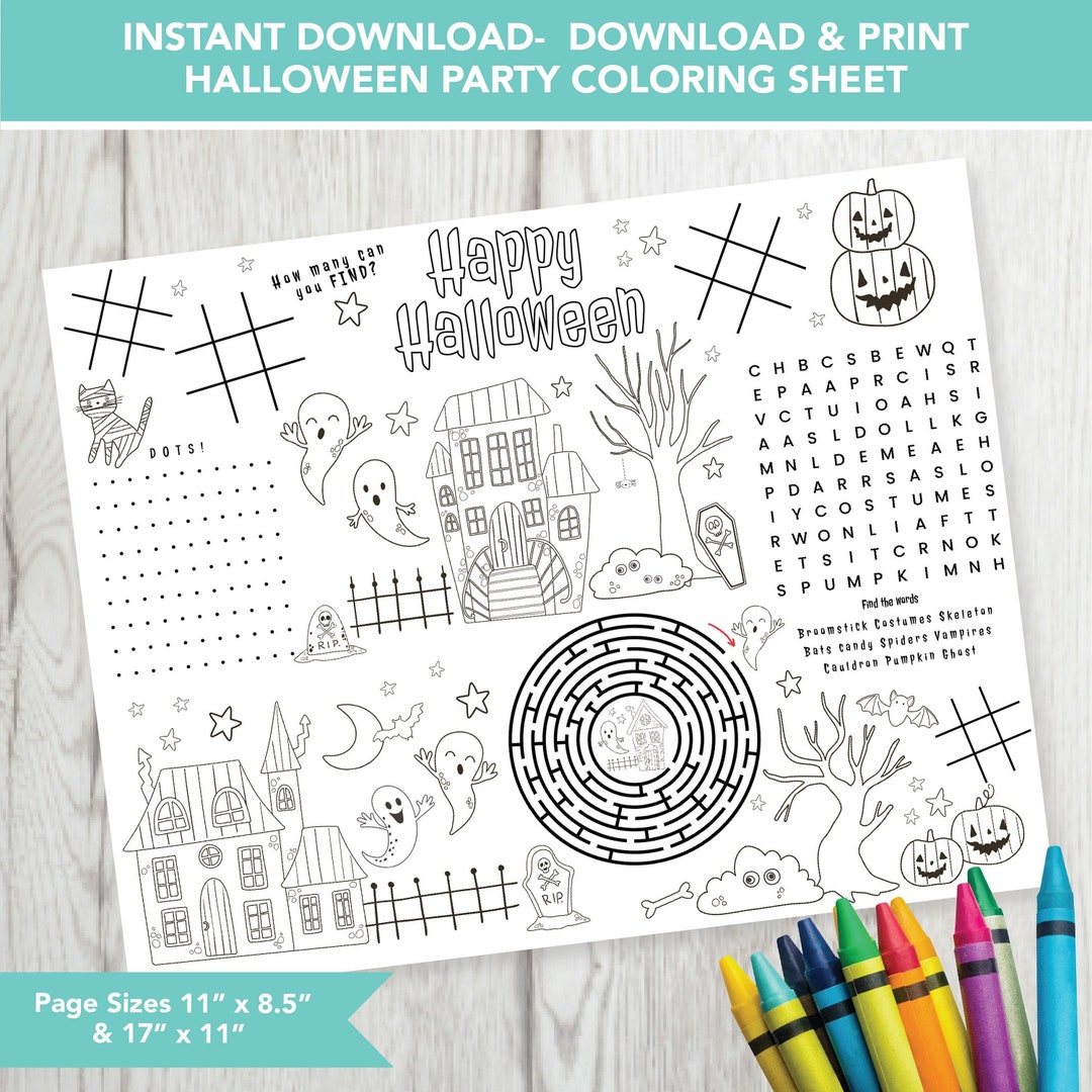 Halloween Party Placemat, Printable Halloween Coloring Page, Halloween ...