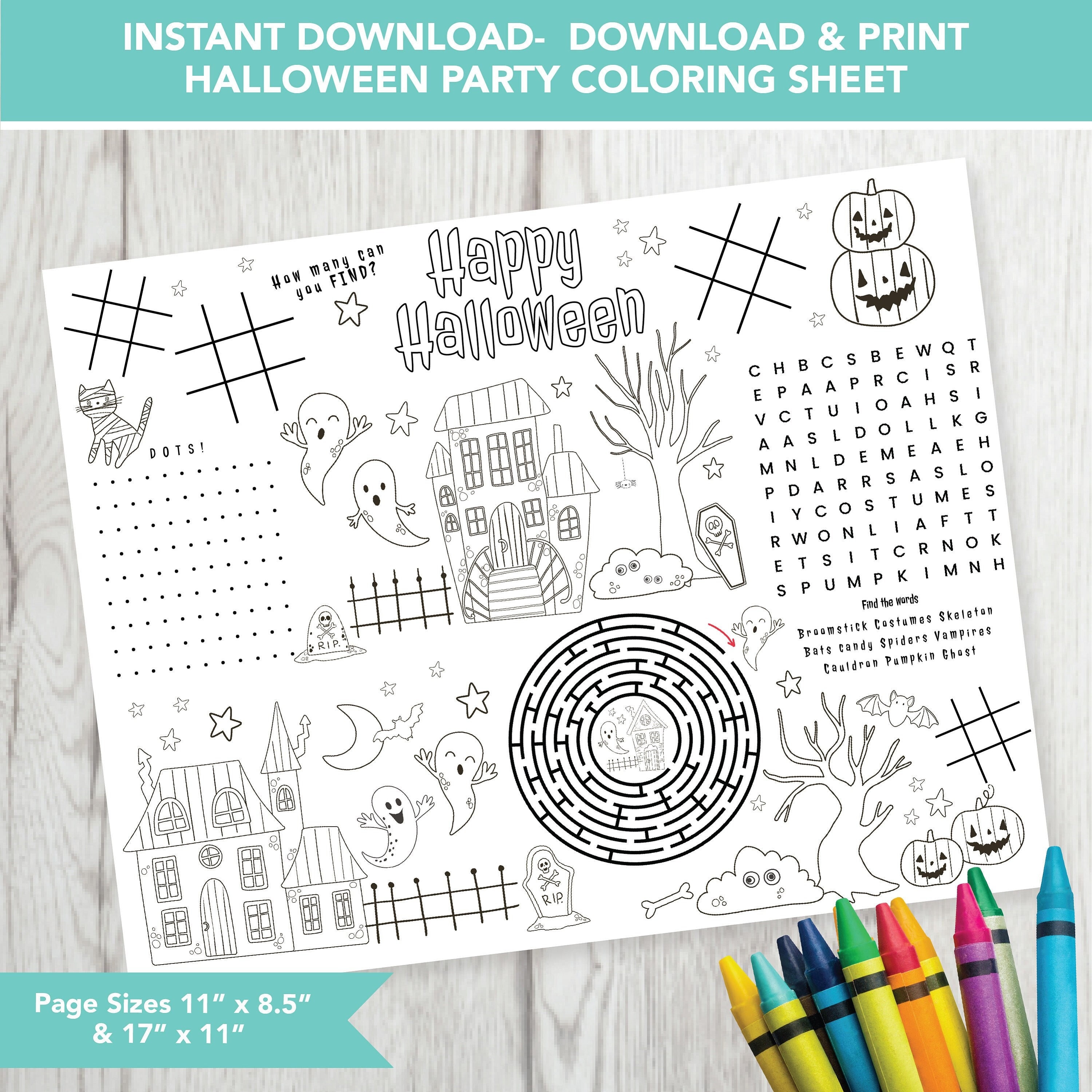 Halloween Party Placemat, Printable Halloween Coloring Page, Halloween ...