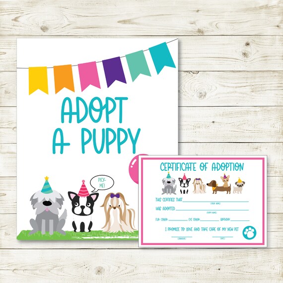 Pet Adoption Certificate and Sign Puppy Party Puppy Birthday - Etsy