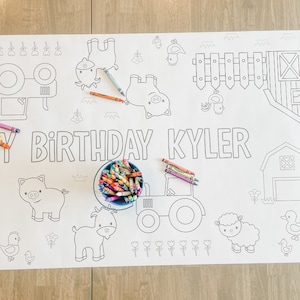 Farm Coloring Table Runner, Farm Themed Birthday Coloring Page ...