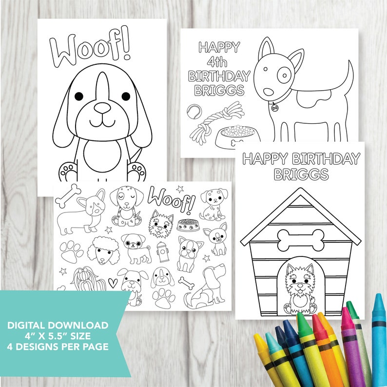 Editable Puppy Coloring Party Favors, Puppy Birthday Party, Printable ...