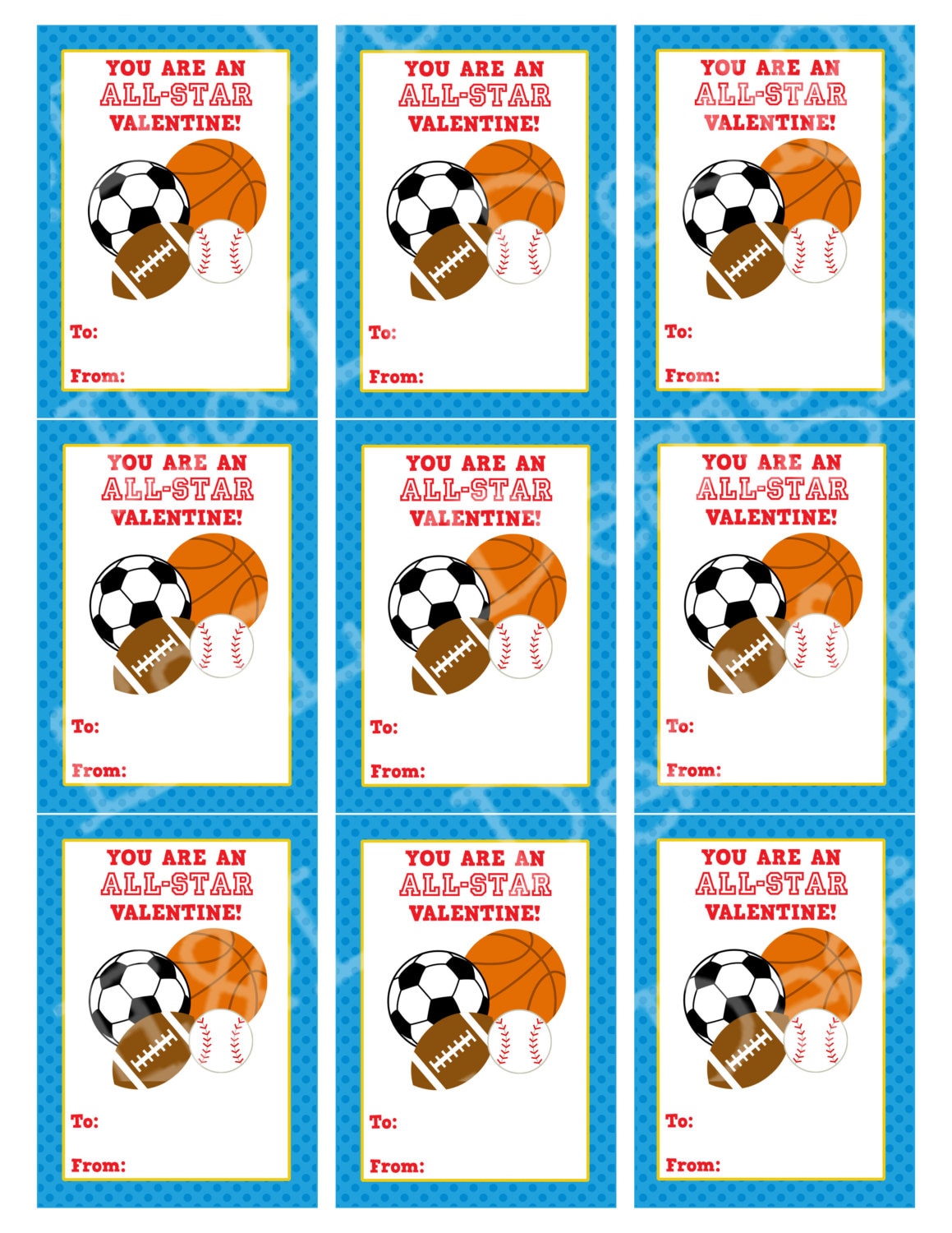Sports Valentine's Day Cards, Valentine's Day Cards, Printable,instant ...