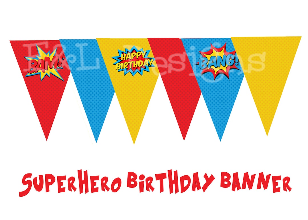 Superhero Triangle Birthday Banner, Superhero Birthday Party, Superhero ...