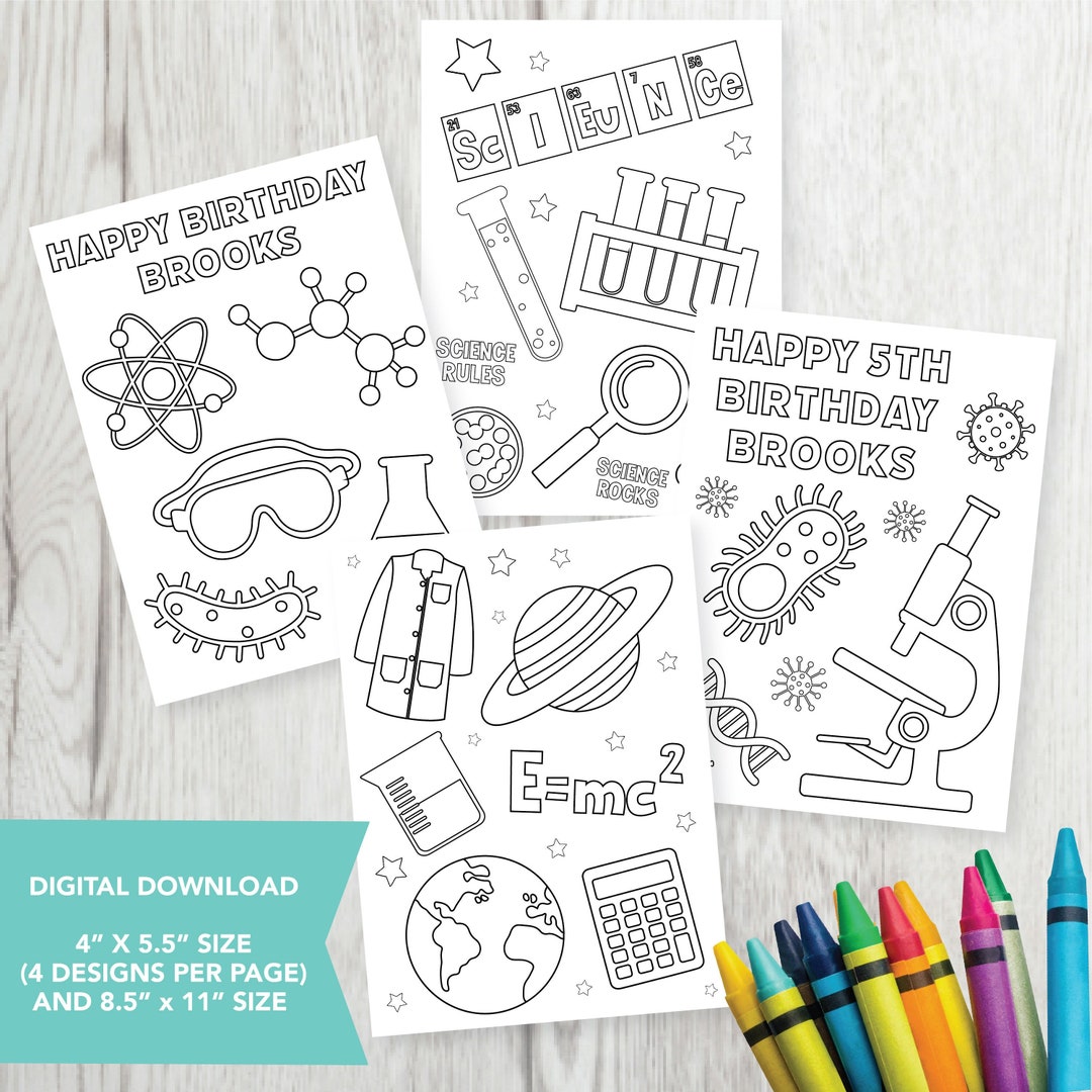 Editable Science Coloring Party Favors, Science Birthday Party ...