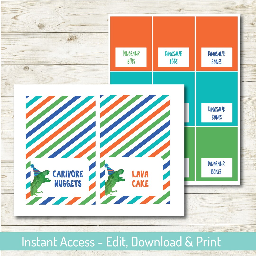 Dinosaur Party Food Cards, EDITABLE, Dino Birthday Party, Dinosaur ...