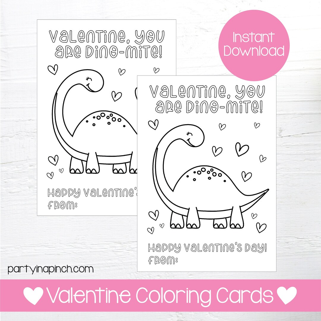 Dino Valentine Coloring Pages, Dinosaur Valentine, Valentine's Day ...