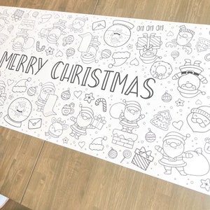 Santa Party Coloring Table Runner, Christmas Coloring Page, Santa ...