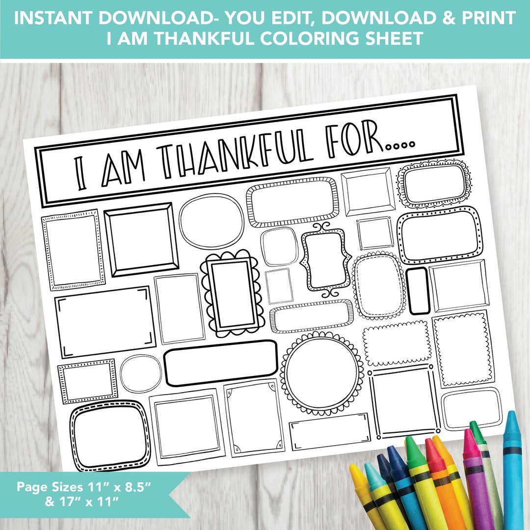 Thankful Coloring Page Printable, Thanksgiving Party Activity, Kids ...