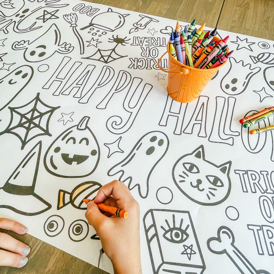 Halloween Party Coloring Table Runner, Halloween Coloring Page, Ghost ...