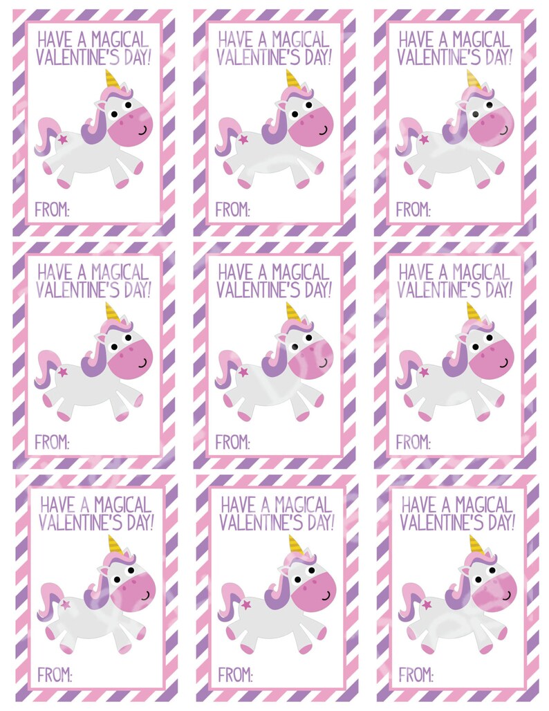 Unicorn Valentine's Day Cards (set of 9) , Valentine's Day Cards ...