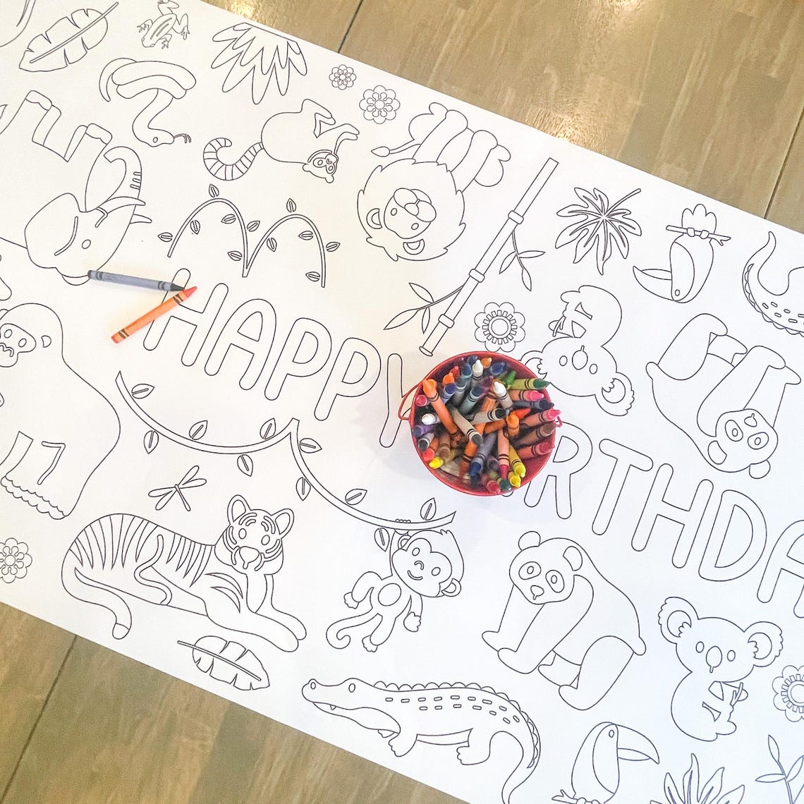Jungle Party Coloring Table Runner, Jungle Birthday Coloring Page ...