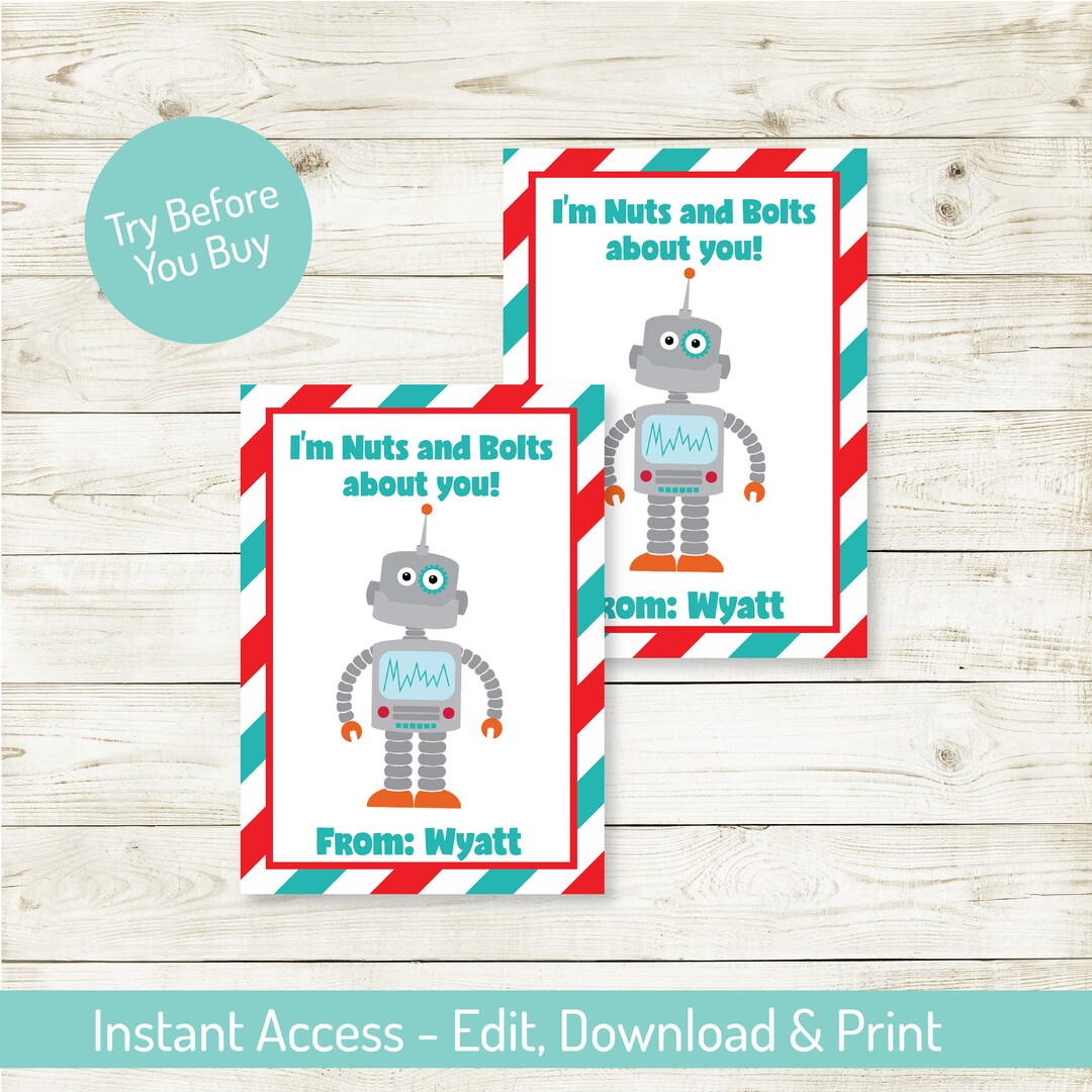 Robot Valentine's Day Editable Card, Valentine Party, Valentine's Card ...