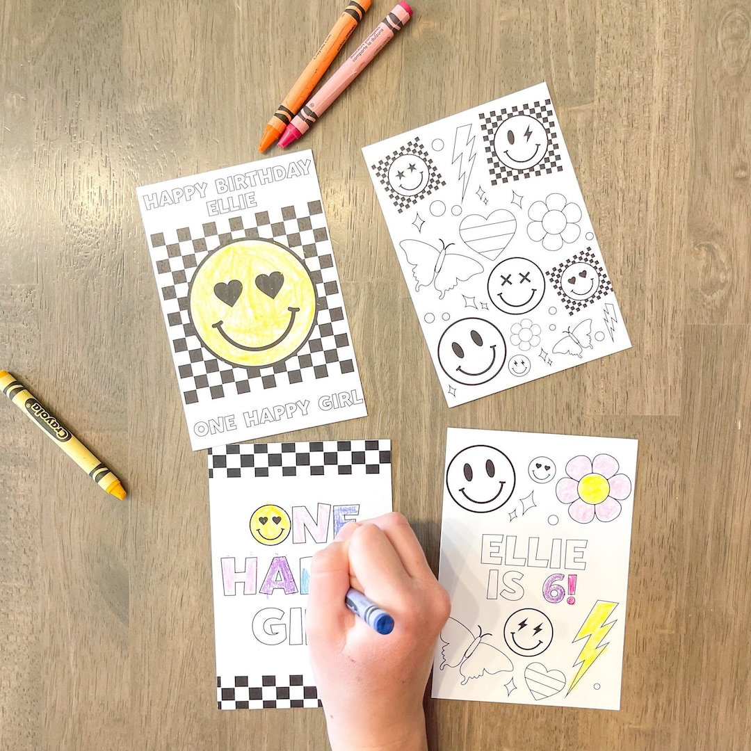 Personalized Smiley Coloring Party Favors, Happy Girl Party Favors ...