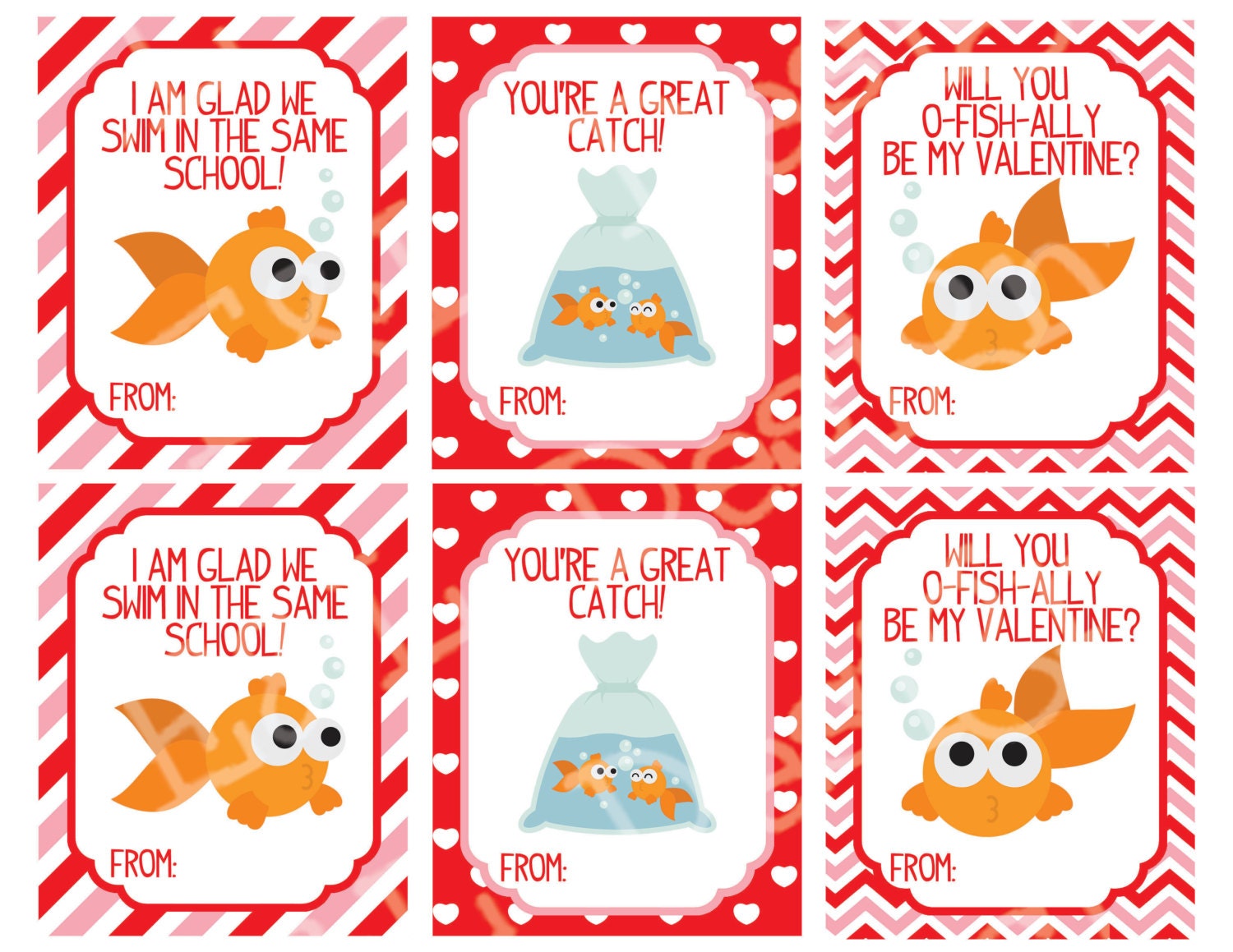 Goldfish Love Valentine's Day Cards Valentine's Day | Etsy