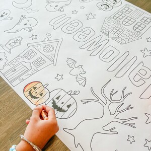 Halloween Night Coloring Table Runner, Halloween Coloring Page, Ghost ...